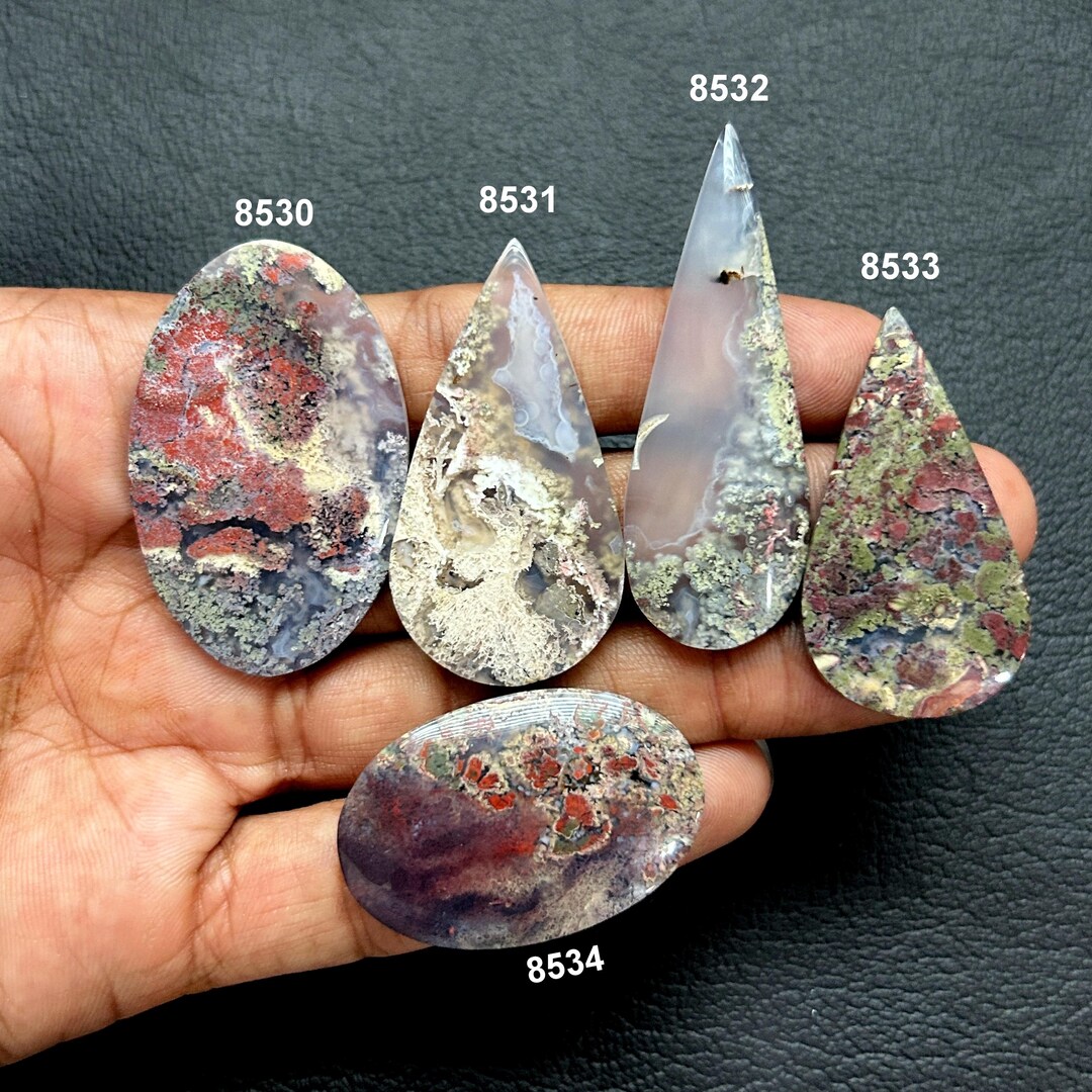 RARE Natural Indonesian Moss Agate, Colorful Cabochon Scenic Moss Agate ...