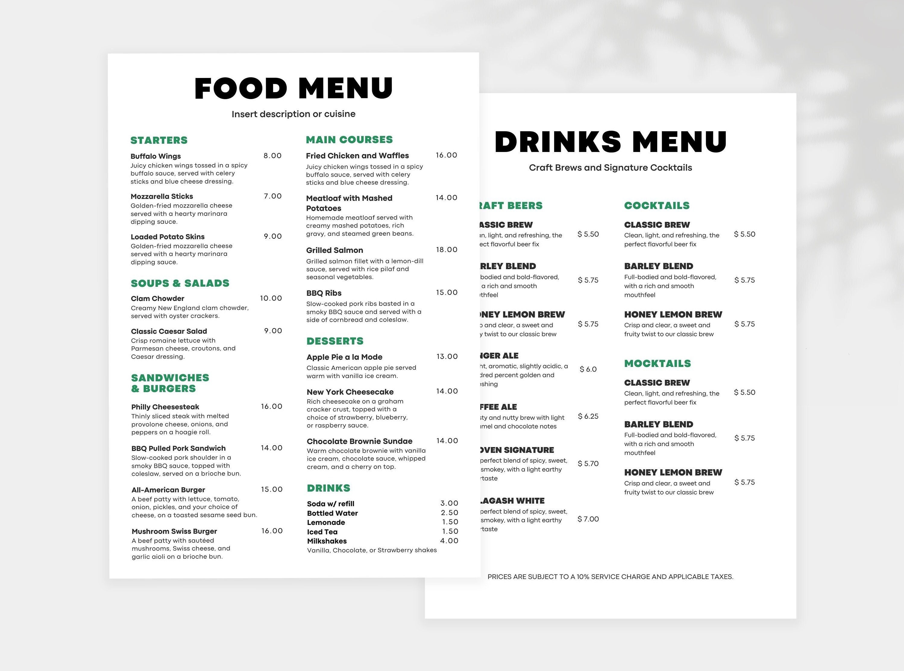 Restaurant Menu Canva Template | Food and Drinks Menu Set | Food Truck ...