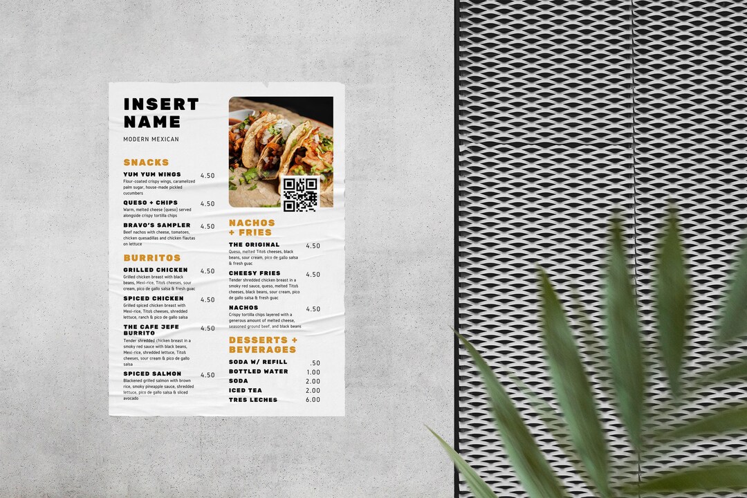 Signage Menu Canva Template | 24x36” Display With QR Code | Food Truck ...