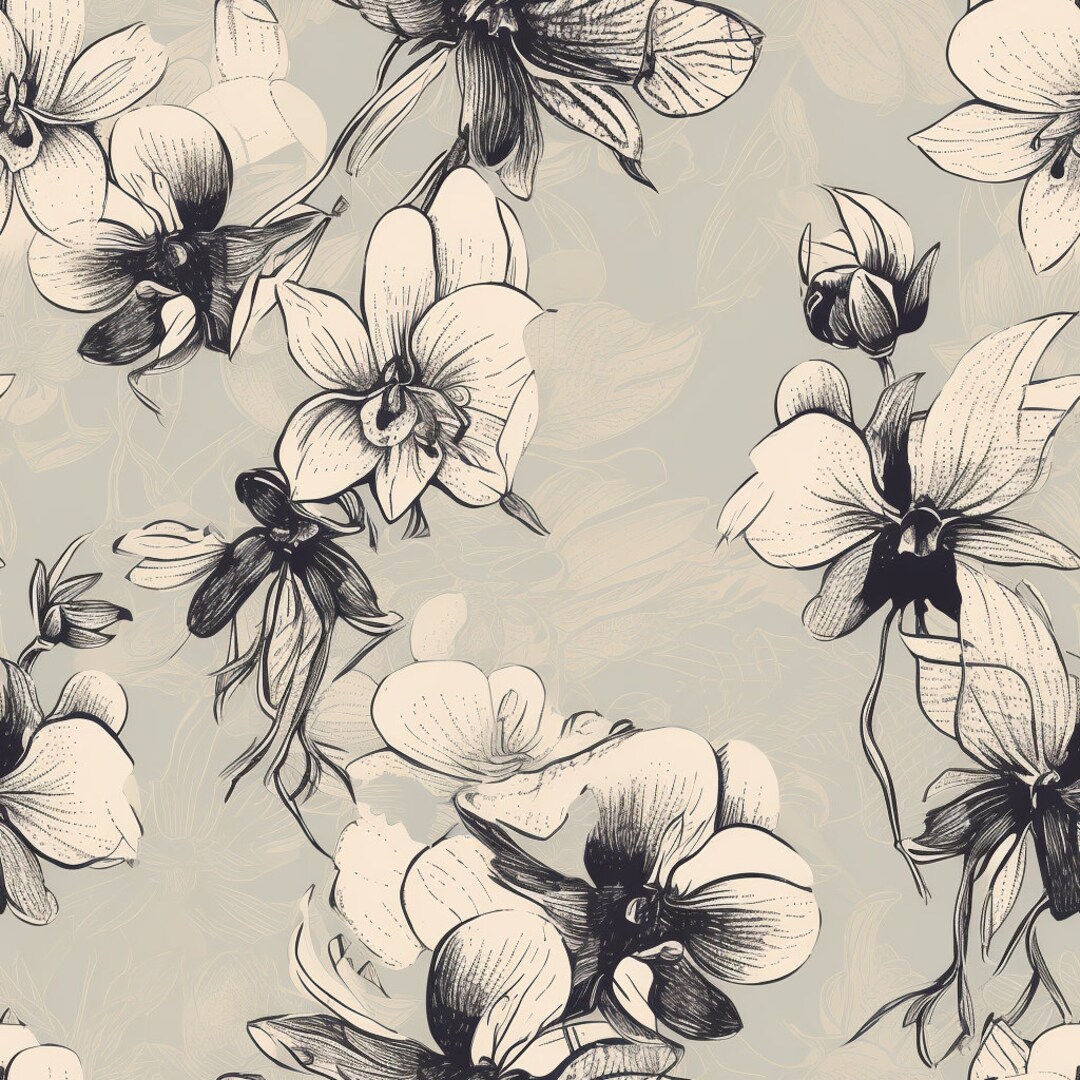 Ink Block Orchids Seamless Pattern Orchids Seamless Digital - Etsy