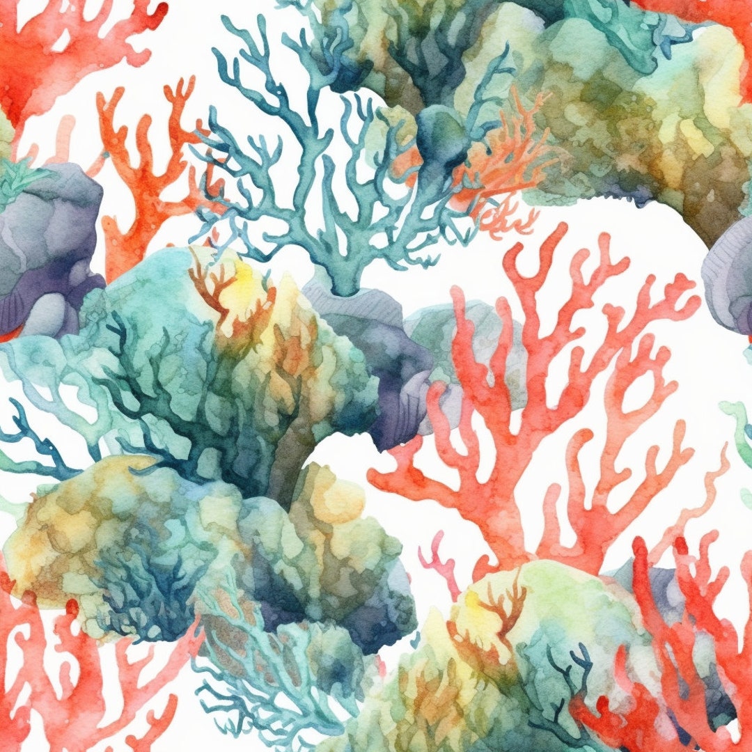 Watercolor Coral Reef Pattern Digital Download, Coral Seamless Design ...