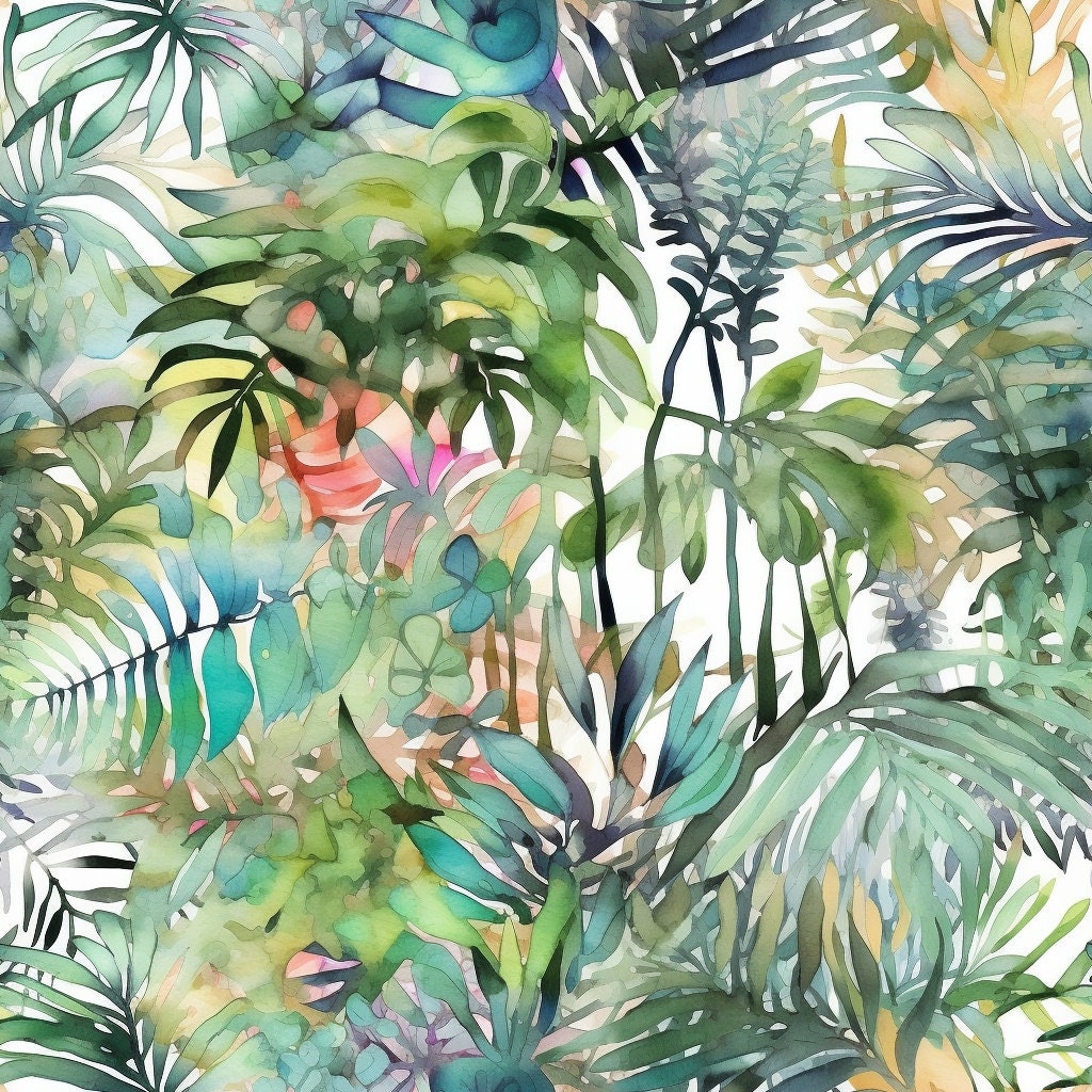 Watercolor Rainforest Pattern Digital Download Tropical - Etsy