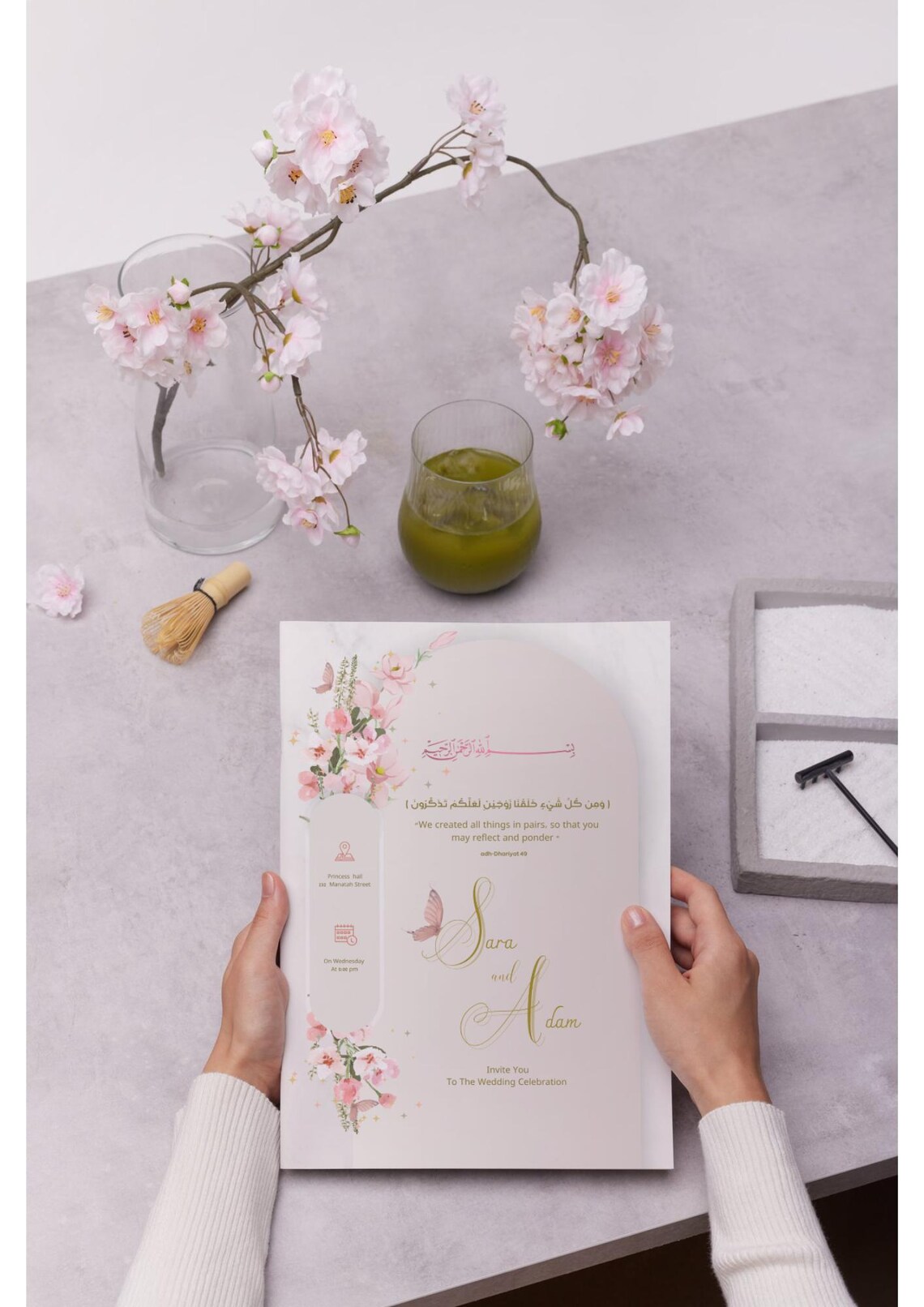 Editable Islamic Nikkah Invitation Template Pink ,gold Floral Muslim ...