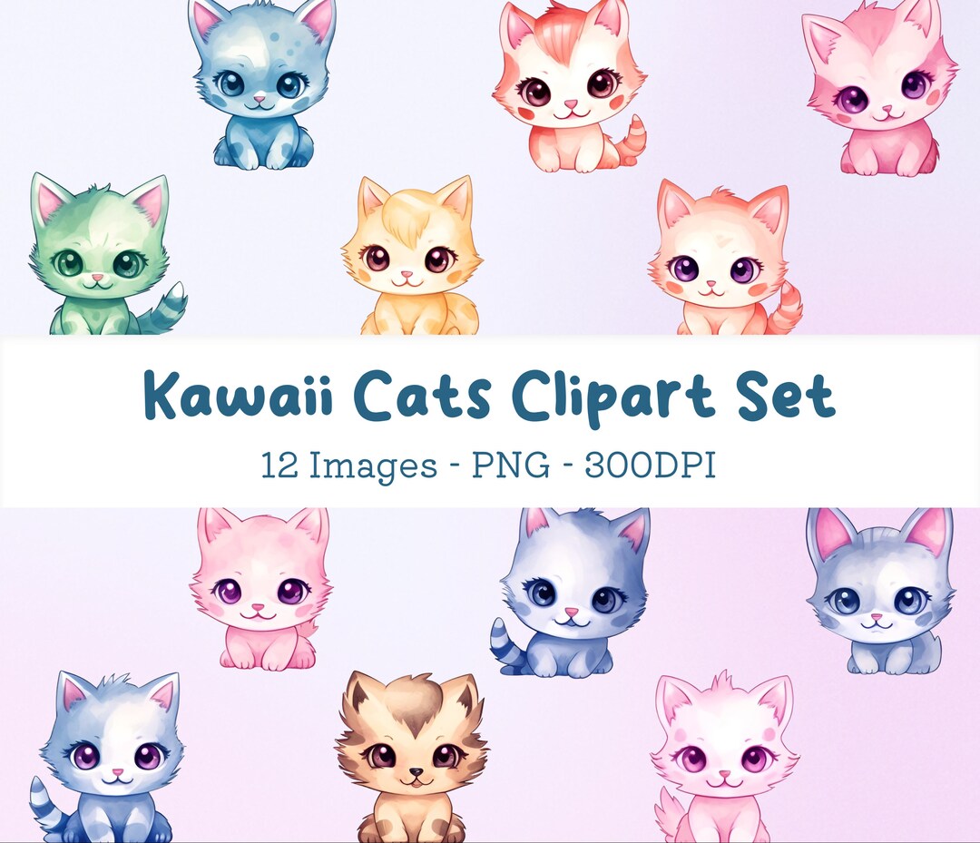 Cute Cat Nursery Decor Clipart Kawaii Cat Print Chibi Cute Cat - Etsy