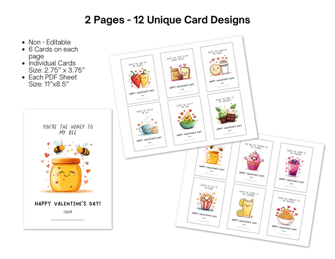 Food Puns Cute Valentine Cards, Funny Valentine's Day Printable Cards ...