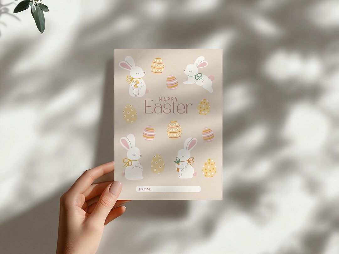 Happy Easter Card Printable, Easter Wishes Muted Pastels and Bunnies ...