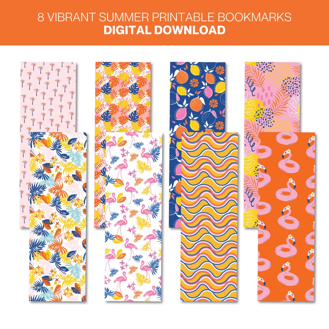 Bright Vibrant Summer Printable Bookmarks, Set of 8 Printable Bookmarks ...