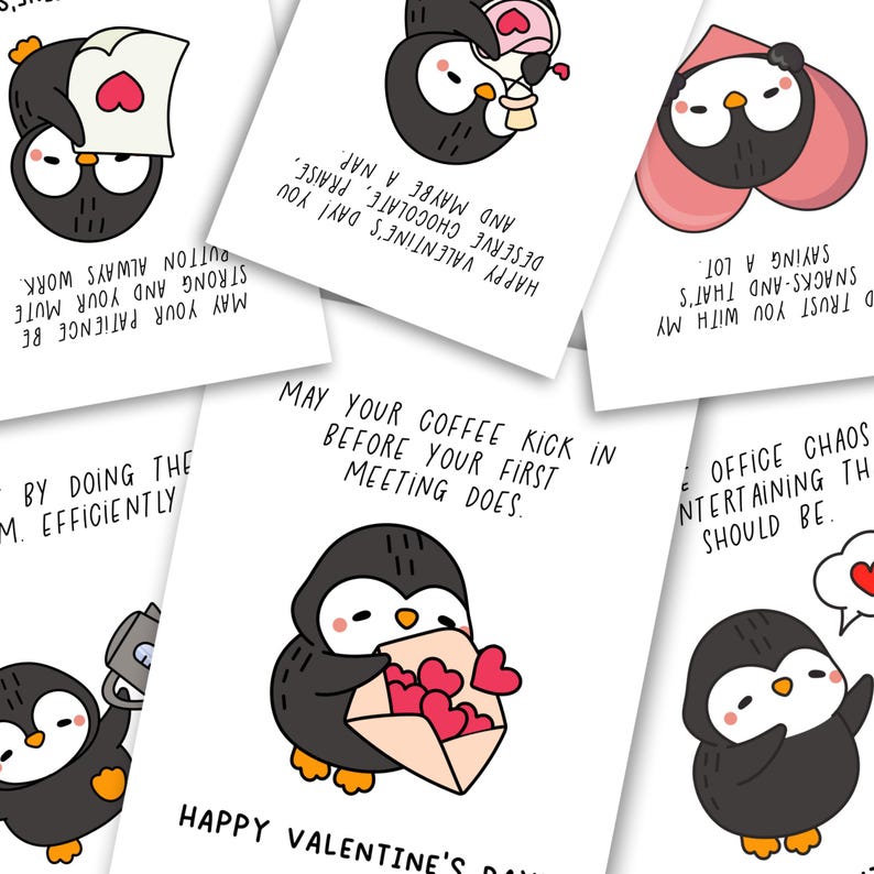 Coworker Cute Valentine Penguin Workplace Cards, Funny Coworker Office ...