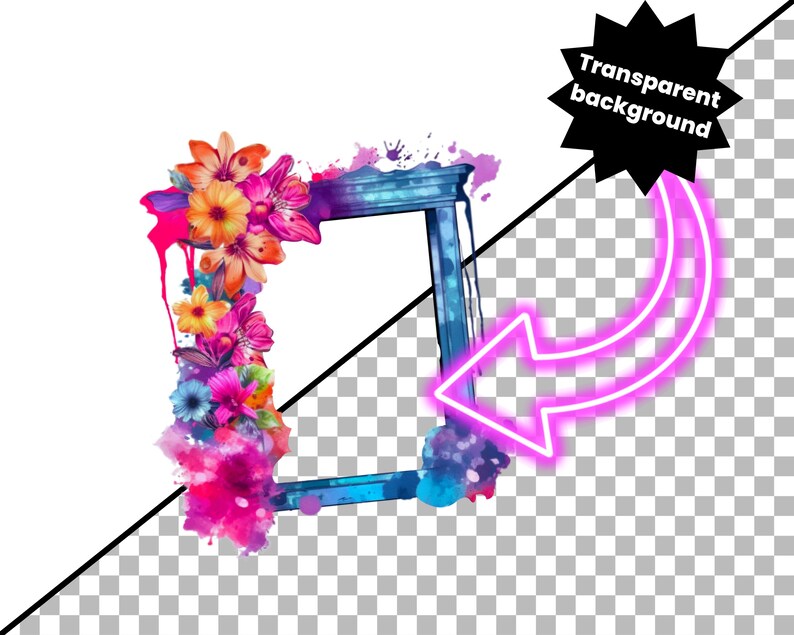 Digital 90's Neon Graffiti Graphic Frame PNG Bundle, Bright Rainbow ...