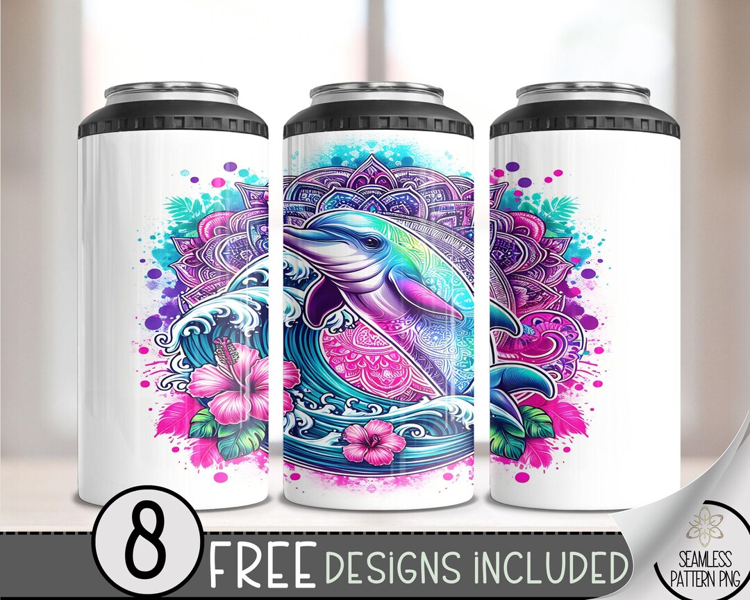 Dolphin Sunflower 4 in 1 Can Cooler Wrap, Tropical Sublimation Design ...