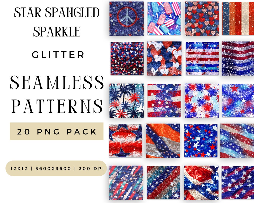 Digital Glitter Star Spangled Sparkle Seamless Pattern PNG Bundle ...