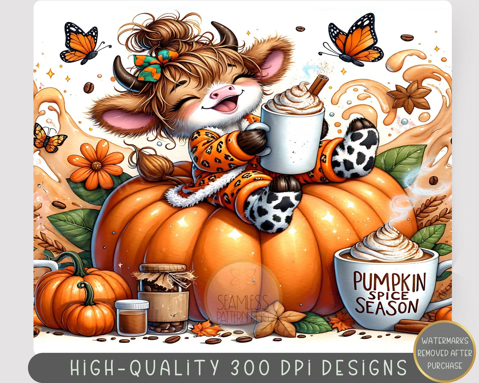 Highland Cow Pumpkin Spice Tumbler Wrap Design, Fall Coffee 20 Oz ...