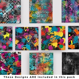 Digital 90's Neon Graffiti Seamless Pattern PNG Bundle, Summer Acid ...