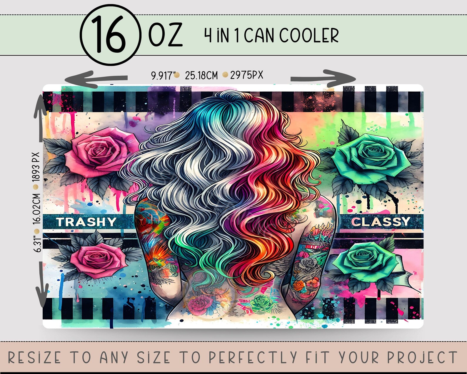 Seamless Trashy Classy Can Cooler Wrap, Funny 16 Oz 4-in-1 Cooler ...