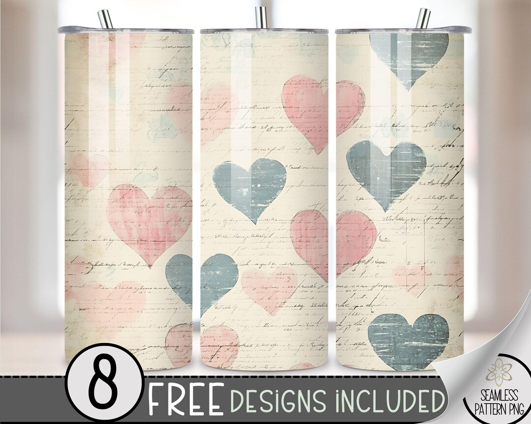 Valentines Tumbler Wrap PNG, Continuous Heart 20oz Skinny Seamless ...