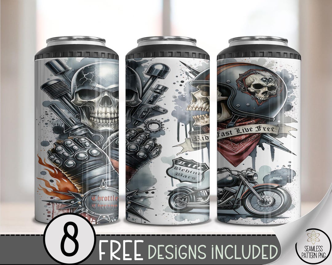 Gothic Skull Motorcycle Can Cooler Wraps - 4 in 1 Set, Tattoo Style ...