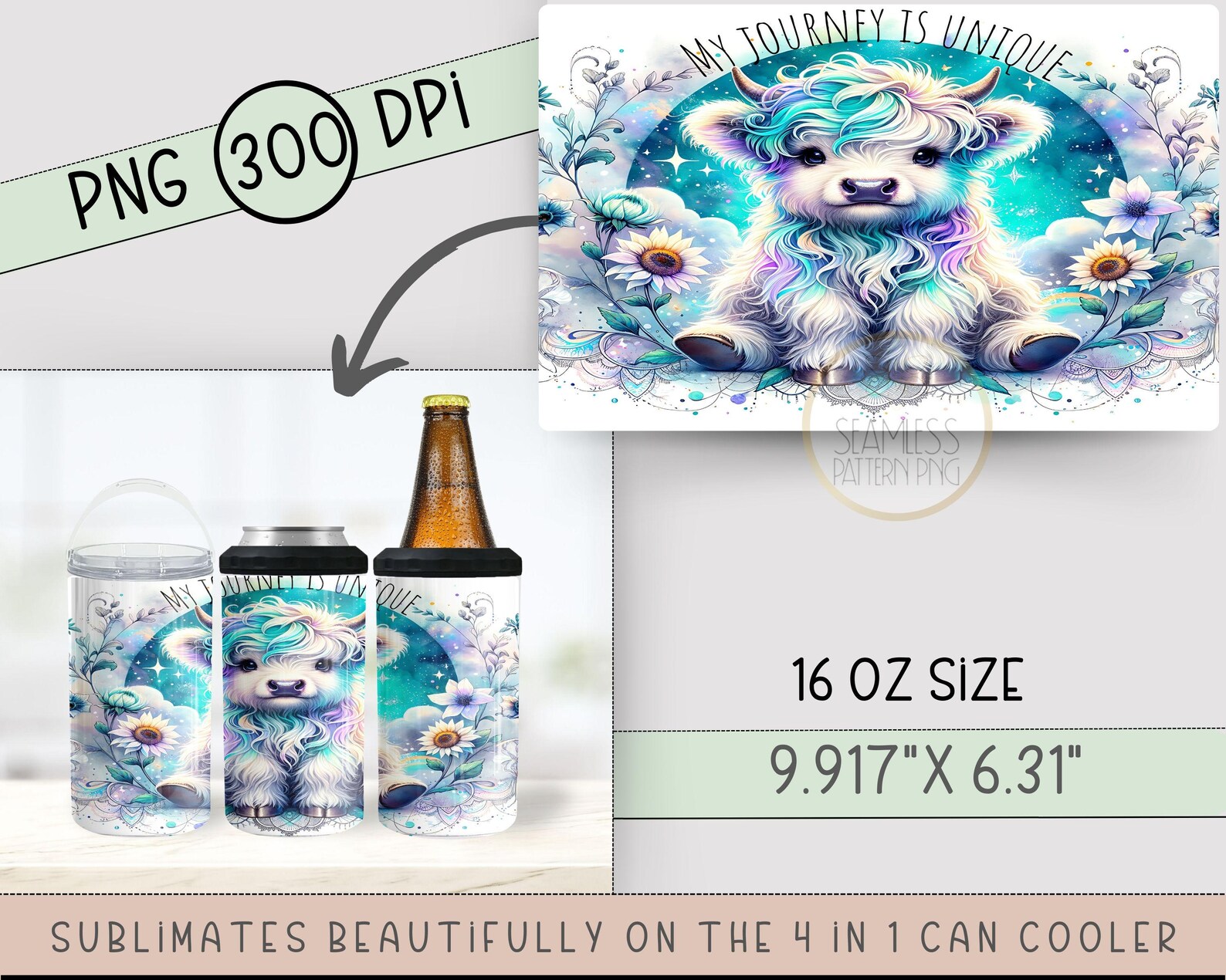 Highland Cow Can Cooler Design, Affirmation Sublimation Design ...