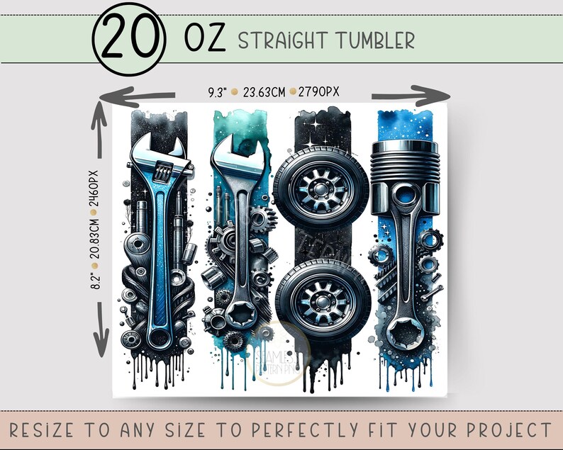 Mechanic Tumbler Wrap, Automotive 20oz Skinny Tumbler Sublimation ...