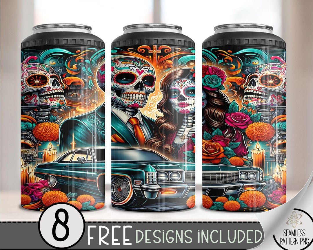 Cholo Couple LA Chicano Girl Couple 4in1 Can Cooler Wrap, Floral 4 in 1 ...