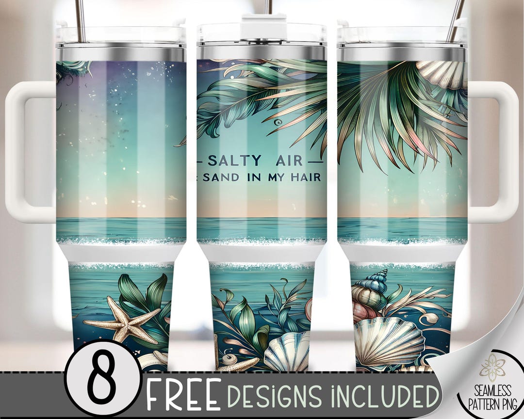 Beach 40 Oz Tumbler Wrap, Summer Sublimation Design, Ocean Quencher PNG ...
