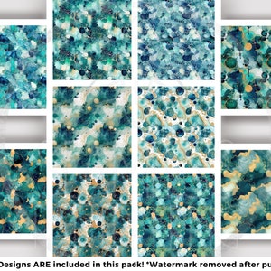 Digital Watercolor and Alcohol Ink Seascape Seamless Pattern PNG Bundle ...