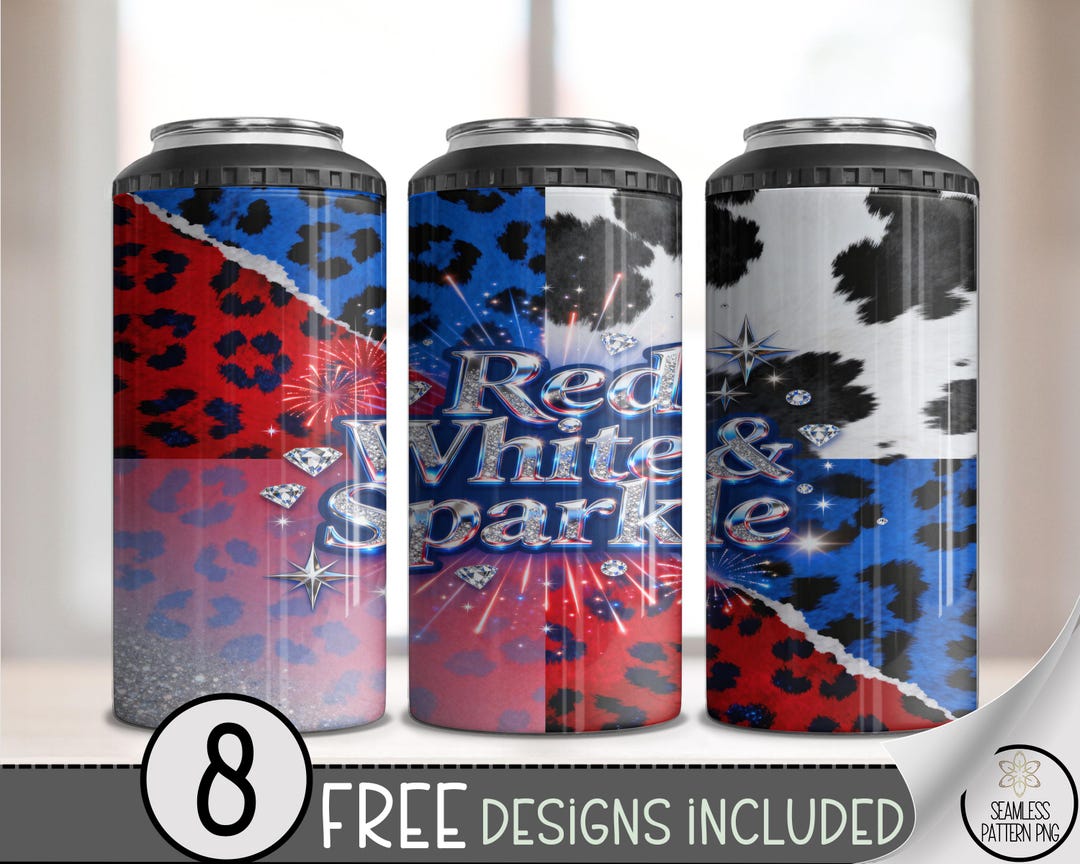 Fourth of July 4in1 Can Cooler Wrap, Red White & Sparkle Sublimation ...