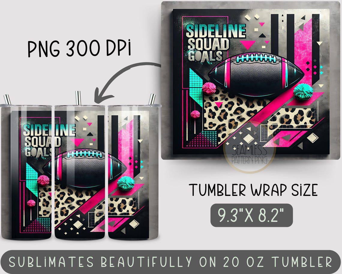 Sideline Squad Goals Tumbler Wrap, Neon Sports Sublimation 20 Oz Skinny ...