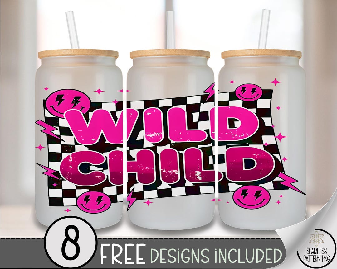 Wild Child Glass Can Wrap, Edgy Hot Pink 16oz Tumbler Sublimation ...