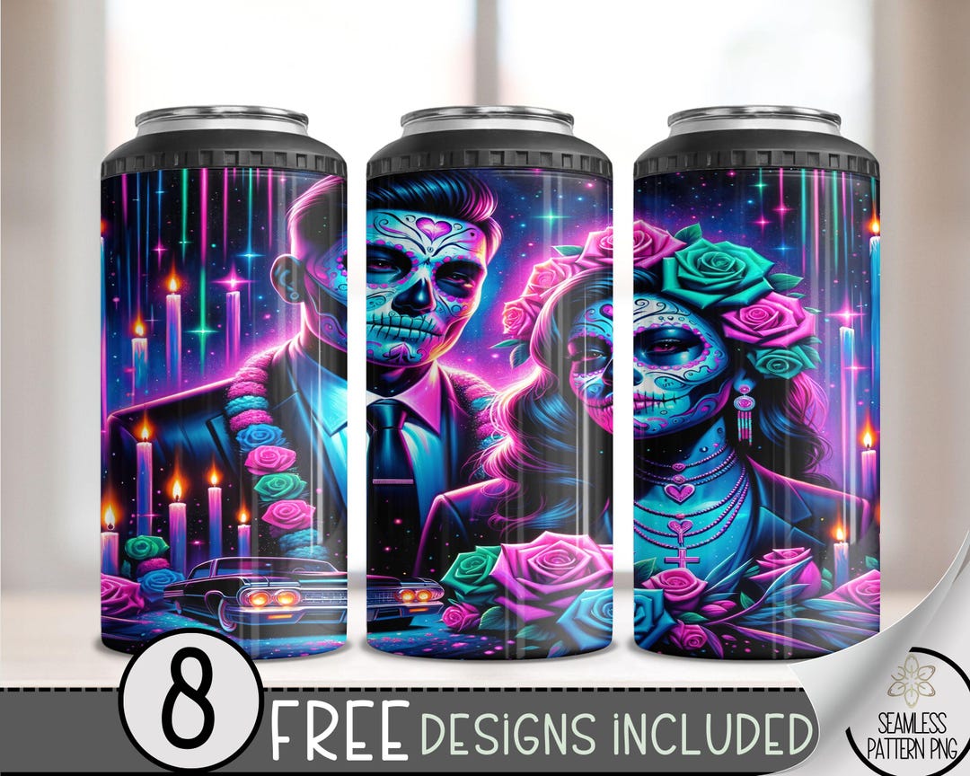 LA Chicano Girl Couple Cholo Couple 4in1 Can Cooler Wrap, Floral 4 in 1 ...