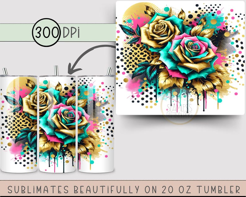 Rose Tumbler Wrap, Floral Straight Tumbler Wrap, Abstract Sublimation ...