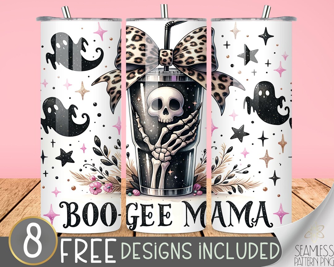 Skeleton Boo-gee Tumbler Wrap, Leopard Coquette Bow PNG, Halloween ...
