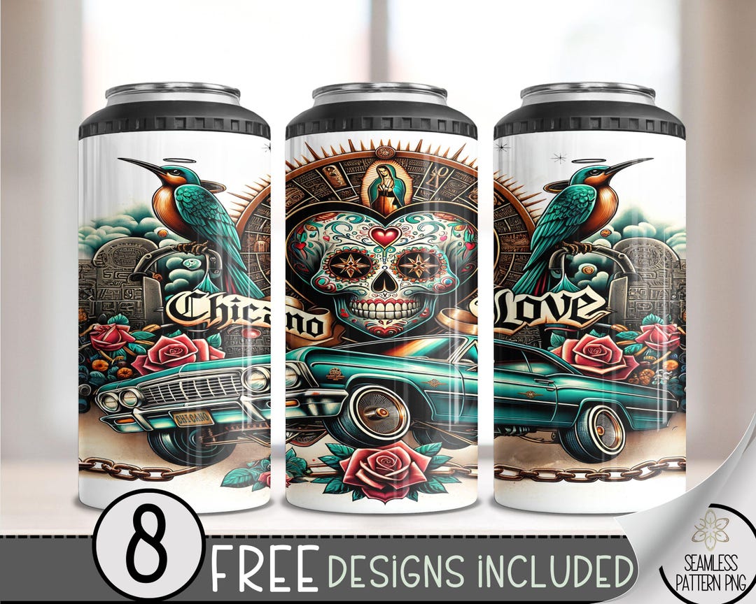 LA Lowrider Chicano Cholo 4in1 Can Cooler Wrap, Floral 4 in 1 Tumbler ...