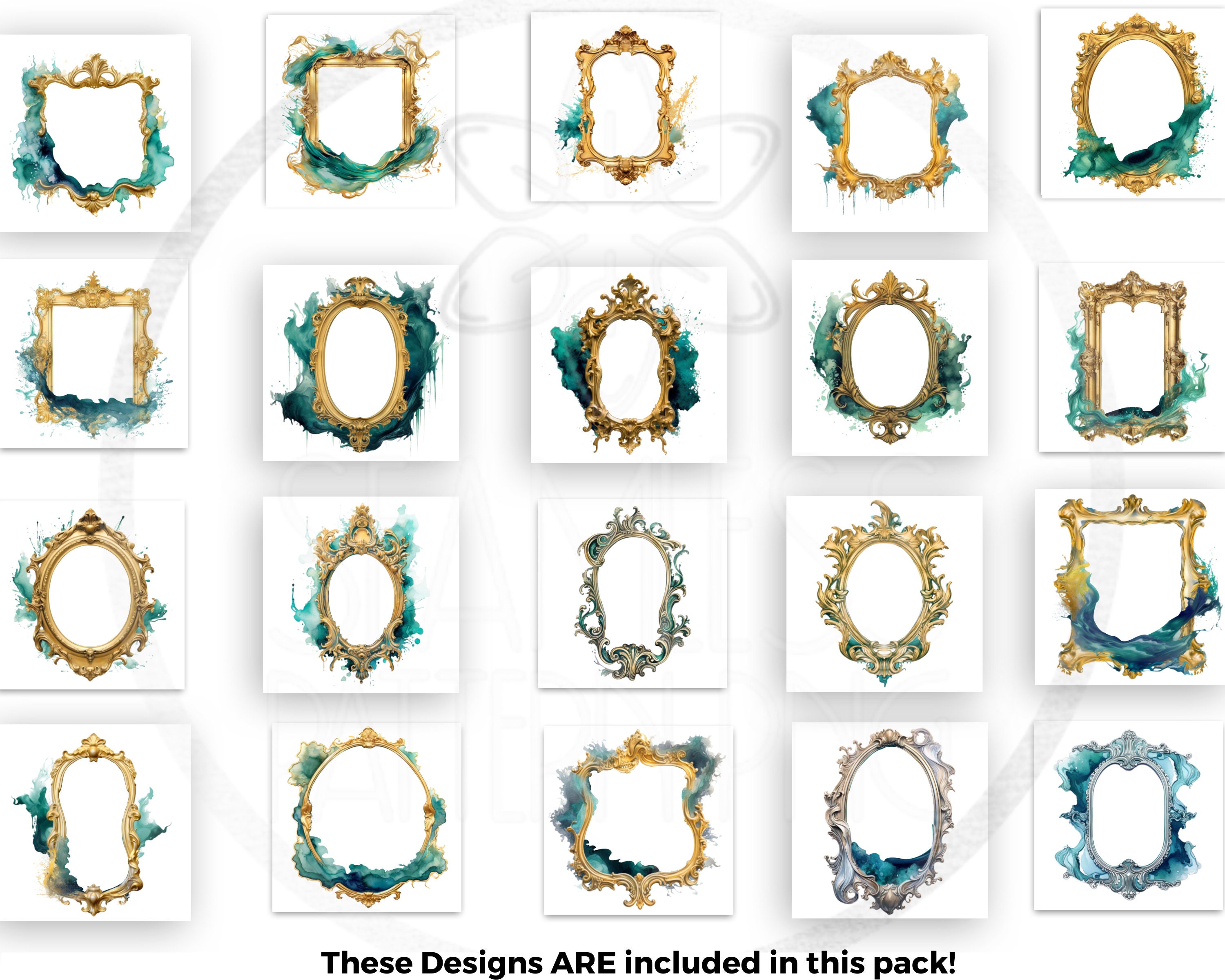 Digital Seascape Graphic Frame PNG Bundle, Blue Sea Foam Summer Beach ...