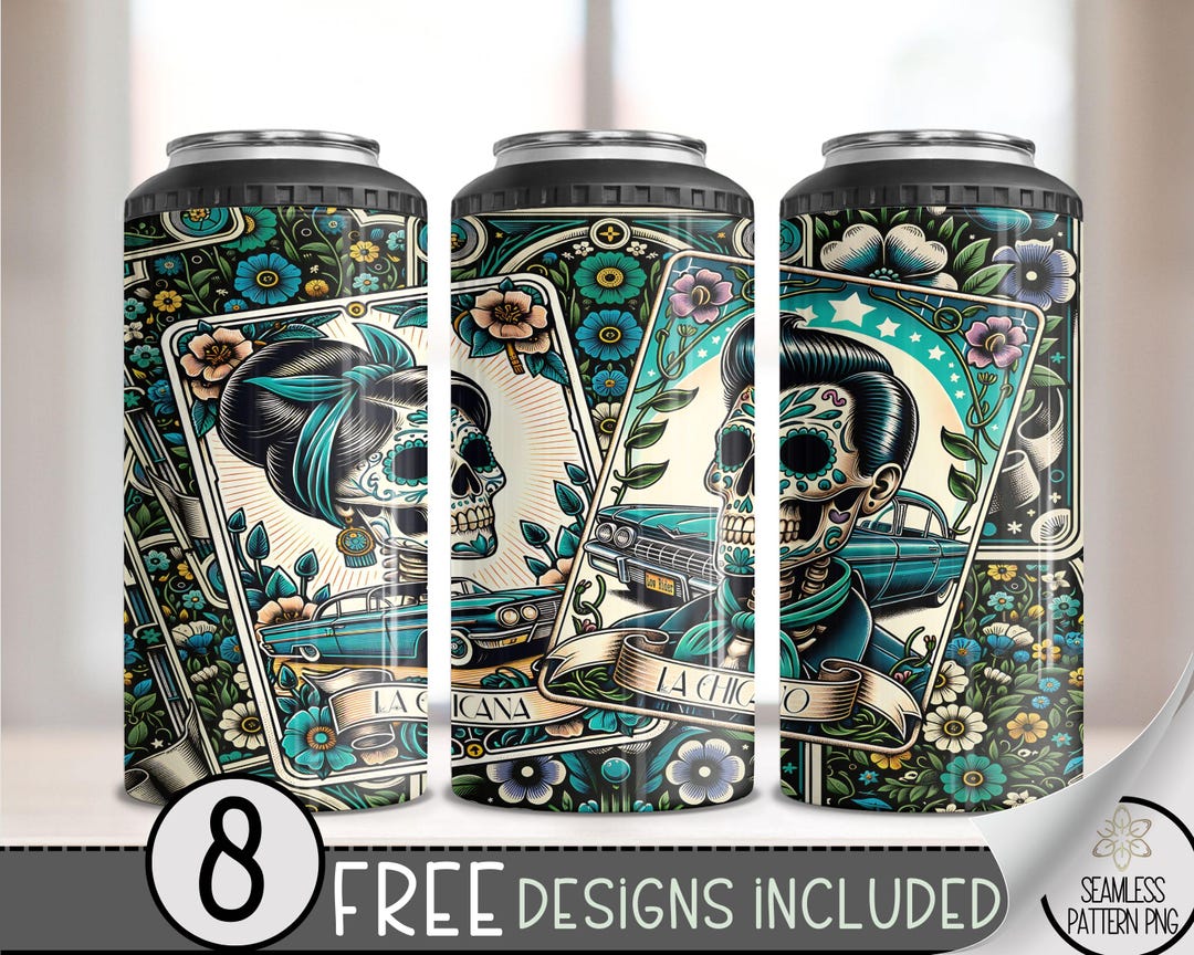 LA Lowrider Chicano Cholo 4in1 Can Cooler Wrap, Floral 4 in 1 Tumbler ...