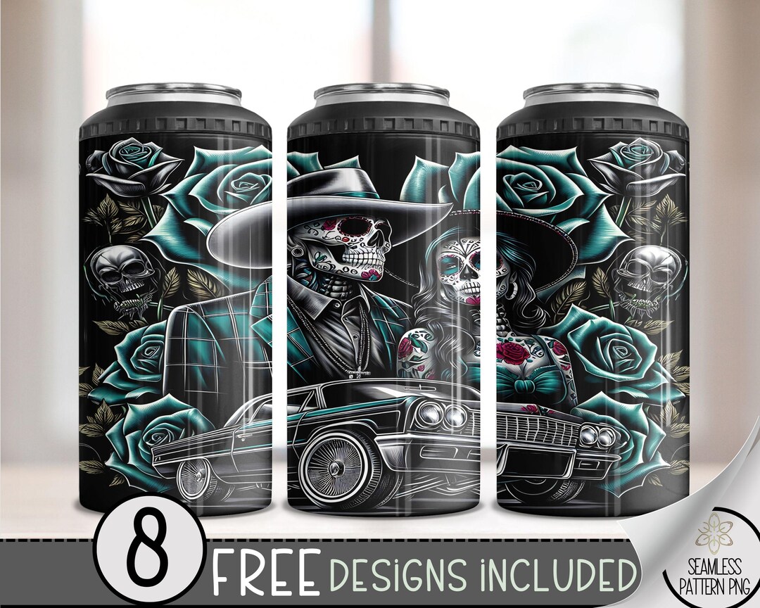LA Chicano Girl Couple Cholo Couple 4in1 Can Cooler Wrap, Floral 4 in 1 ...