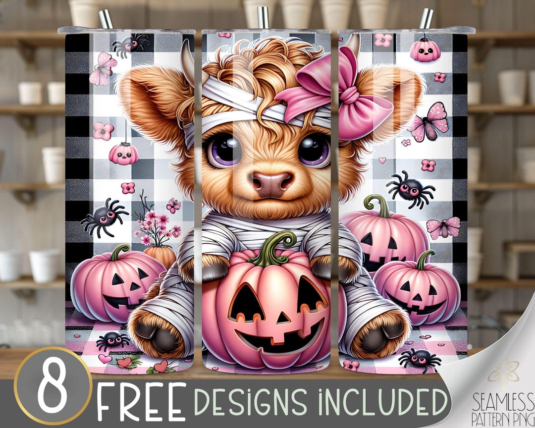 Mummy Highland Cow Tumbler Sublimation Design, Halloween Highland Cow ...