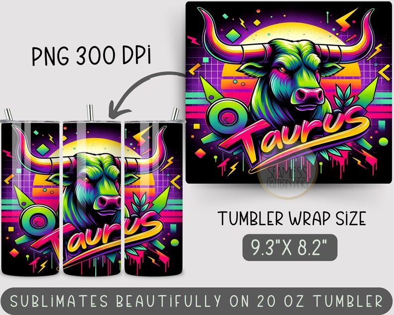 Airbrush Zodiac Tumbler Wrap, Taurus 20 Oz Skinny Tumbler Sublimation ...