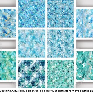 Digital Watercolor and Alcohol Ink Seascape Seamless Pattern PNG Bundle ...