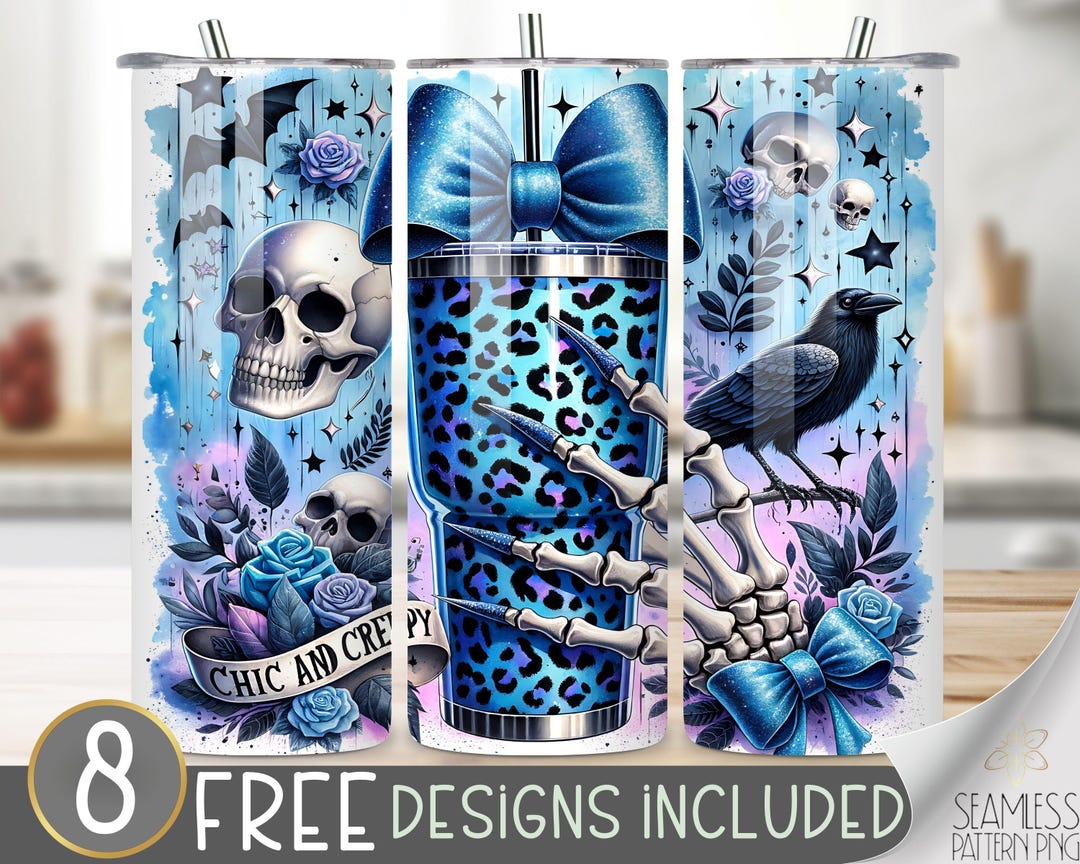 Skeleton Boo-gee Tumbler Wrap, Blue Goth Coquette Bow PNG, Halloween ...