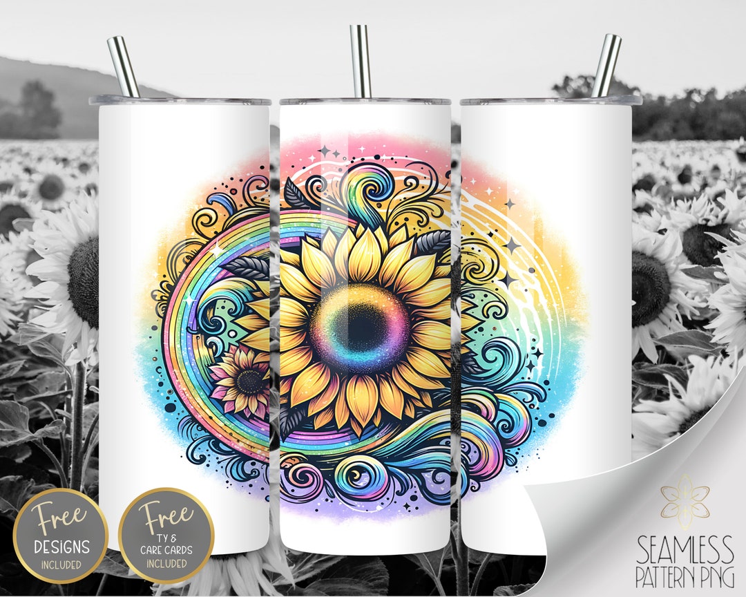 Sunflower Tumbler, Sunflower Sublimation Files, Rainbow Swirl Tumbler ...