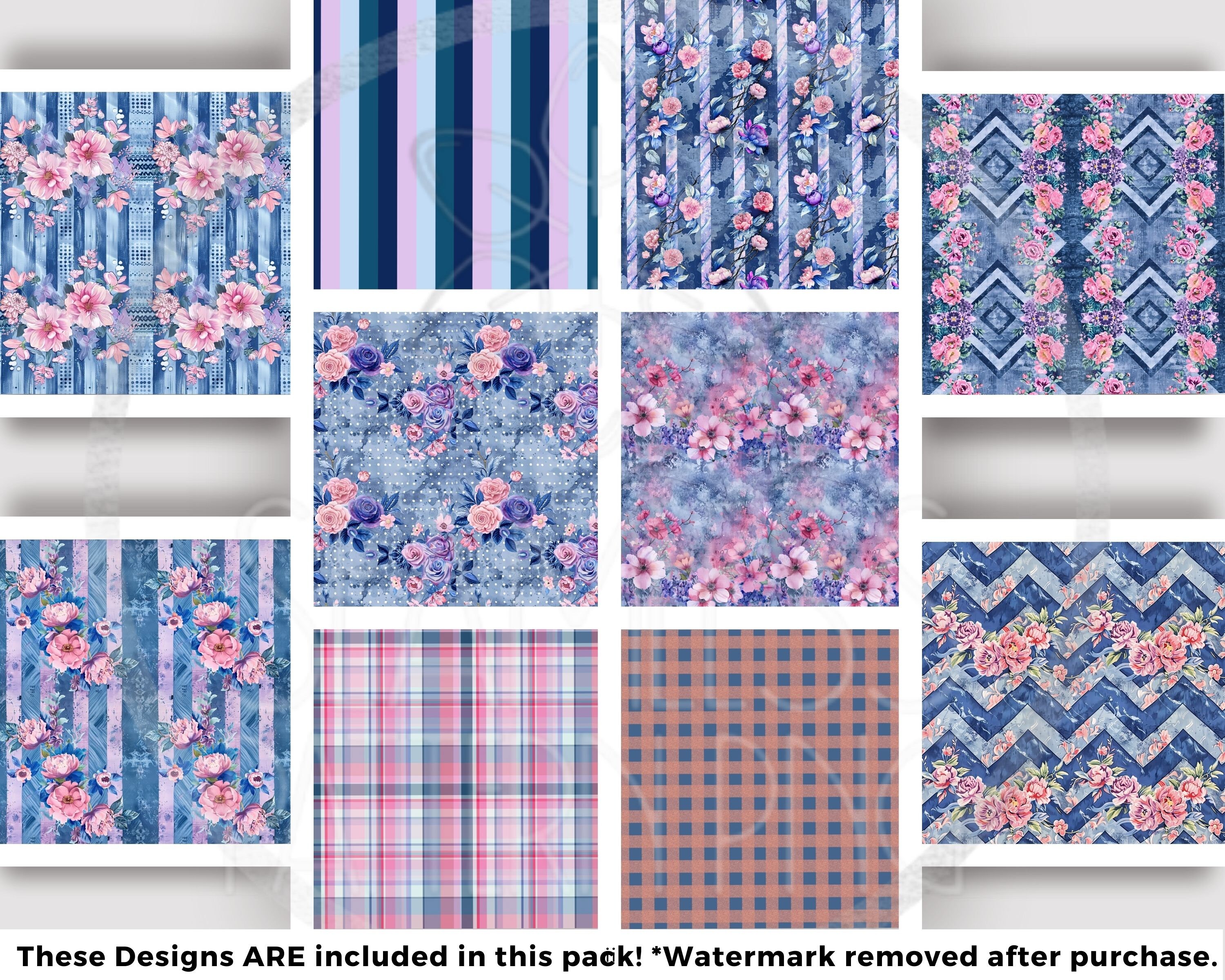 20 Blue and Pink Watercolor Printable Paper Shabby Chic Floral Seamless ...