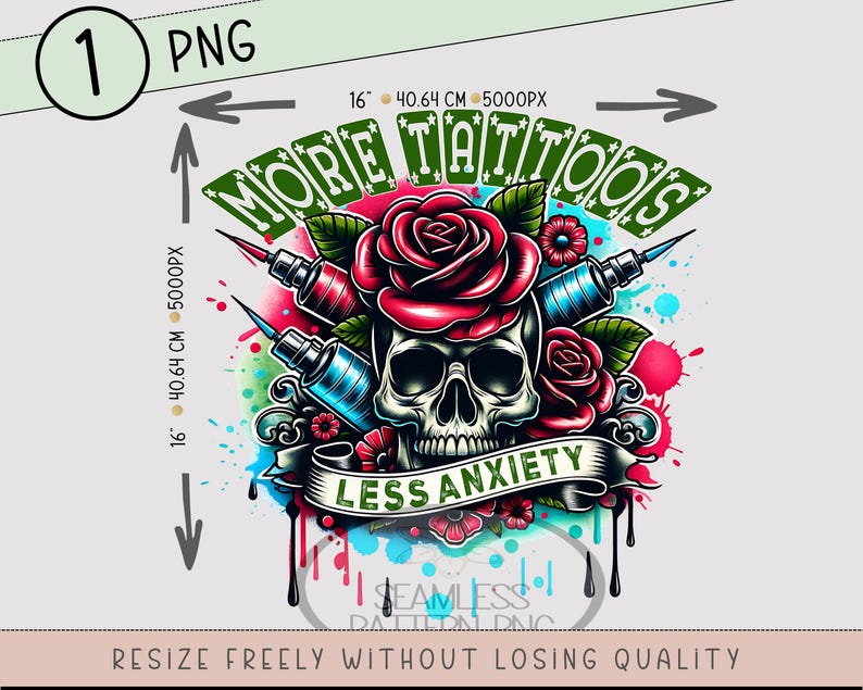 More Tattoos Less Anxiety UV DTF Sub PNG, Witty Mental Health Design ...