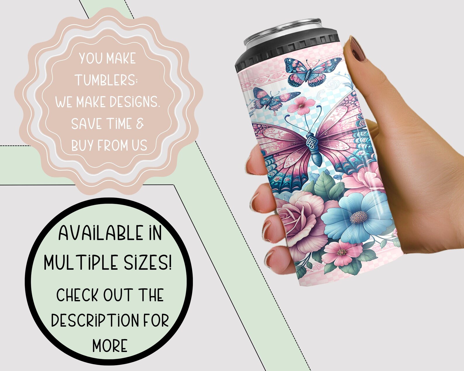 Blue Butterfly 4 in 1 Can Cooler Wrap, Geometric Sublimation Design ...