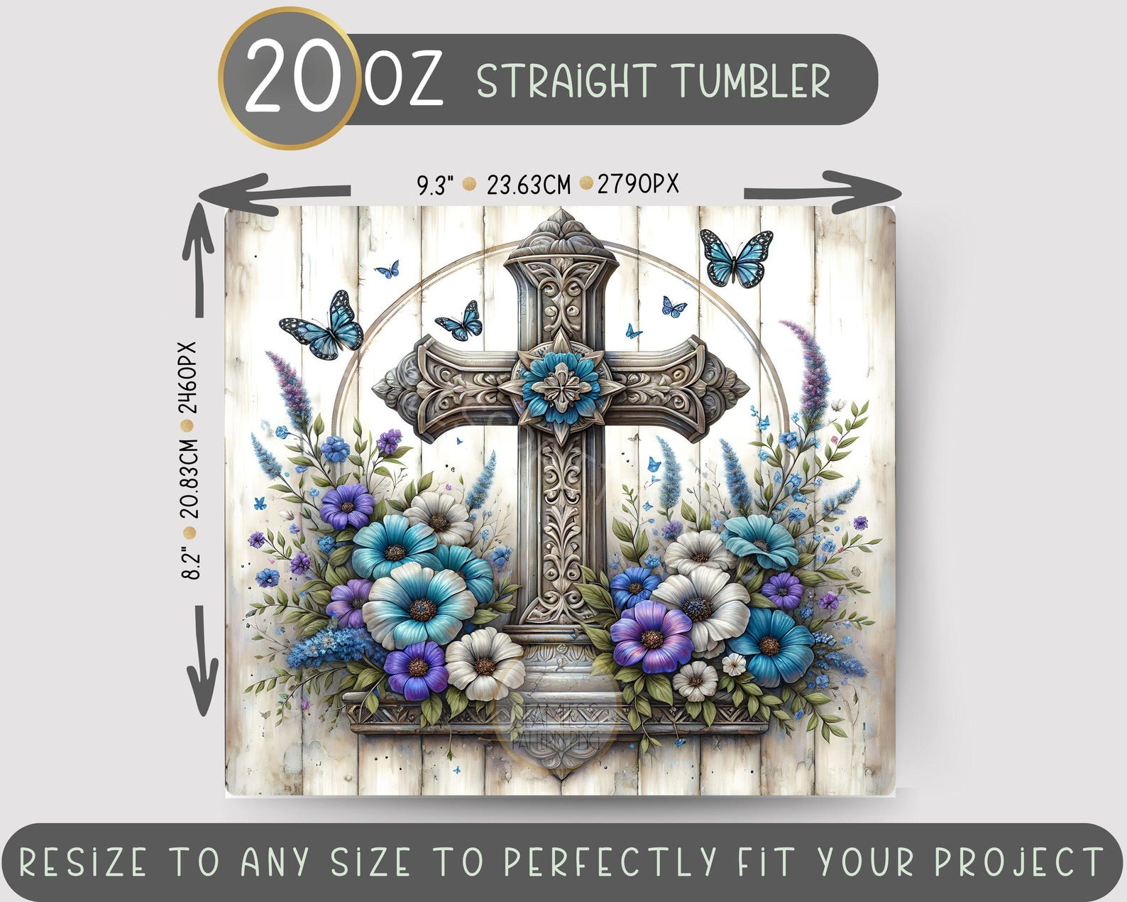 Floral Christian Cross Tumbler Wrap, Cross Sublimation Design PNG ...