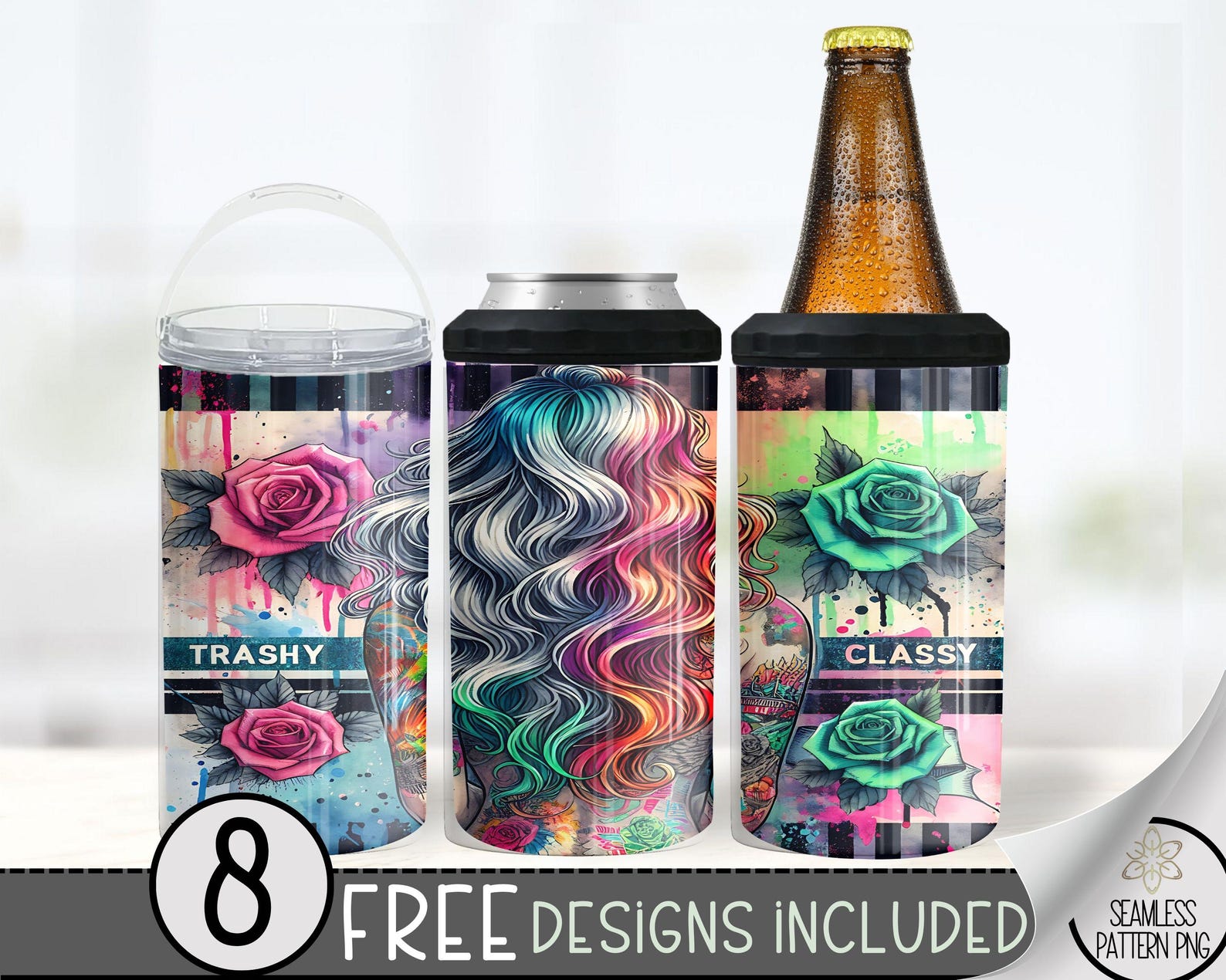 Seamless Trashy Classy Can Cooler Wrap, Funny 16 Oz 4-in-1 Cooler ...