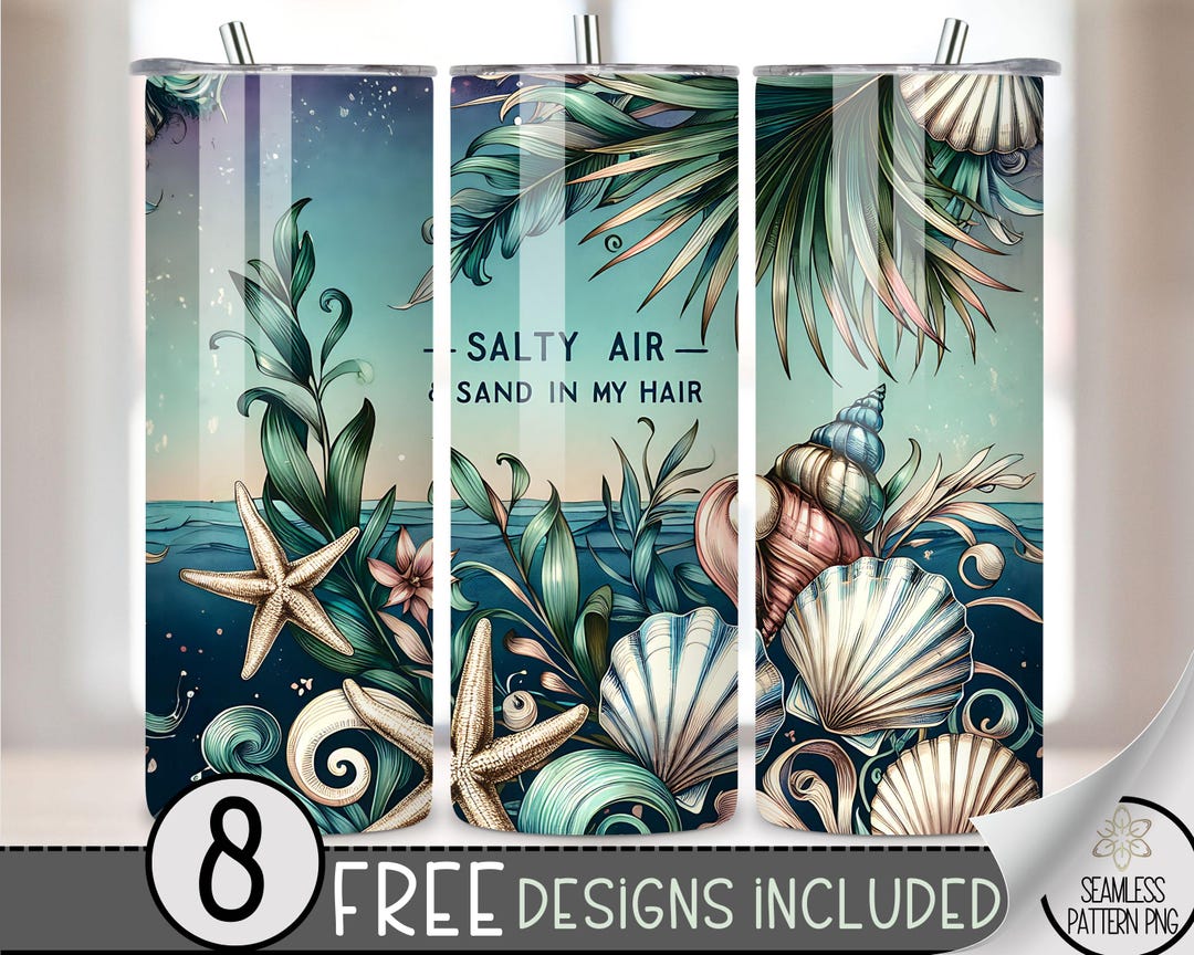 Beach Tumbler Wrap, Seashells Ocean Travel 20oz Skinny Tumbler Wrap ...