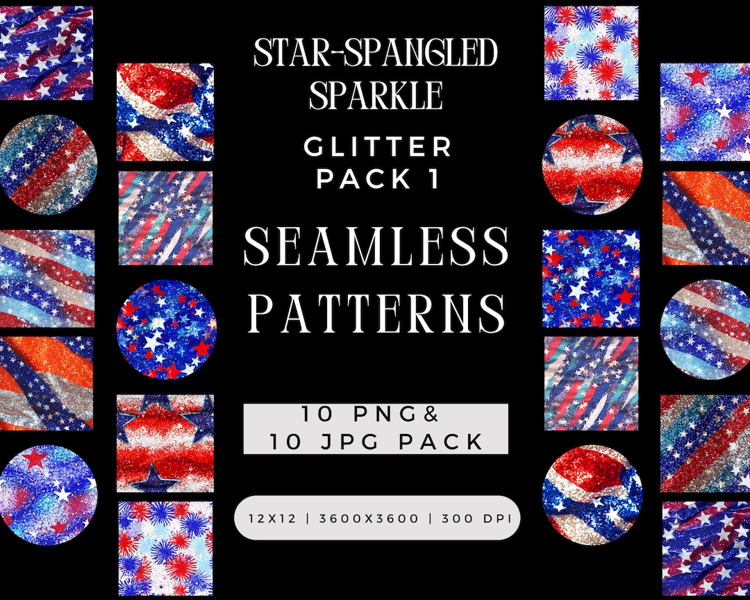 Digital Glitter Star Spangled Sparkle Seamless Pattern PNG JPG Bundle ...