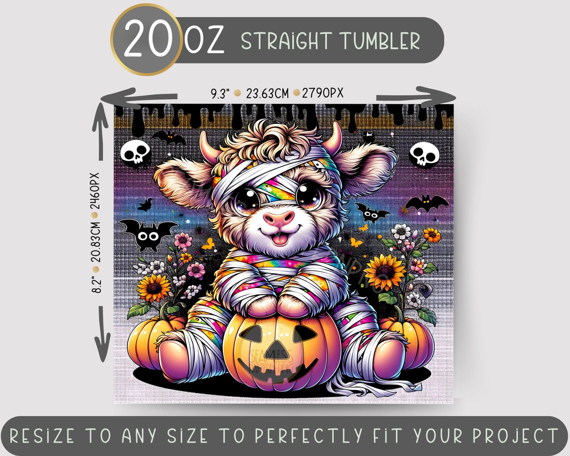 Mummy Highland Cow Tumbler Sublimation Design, Halloween Highland Cow ...