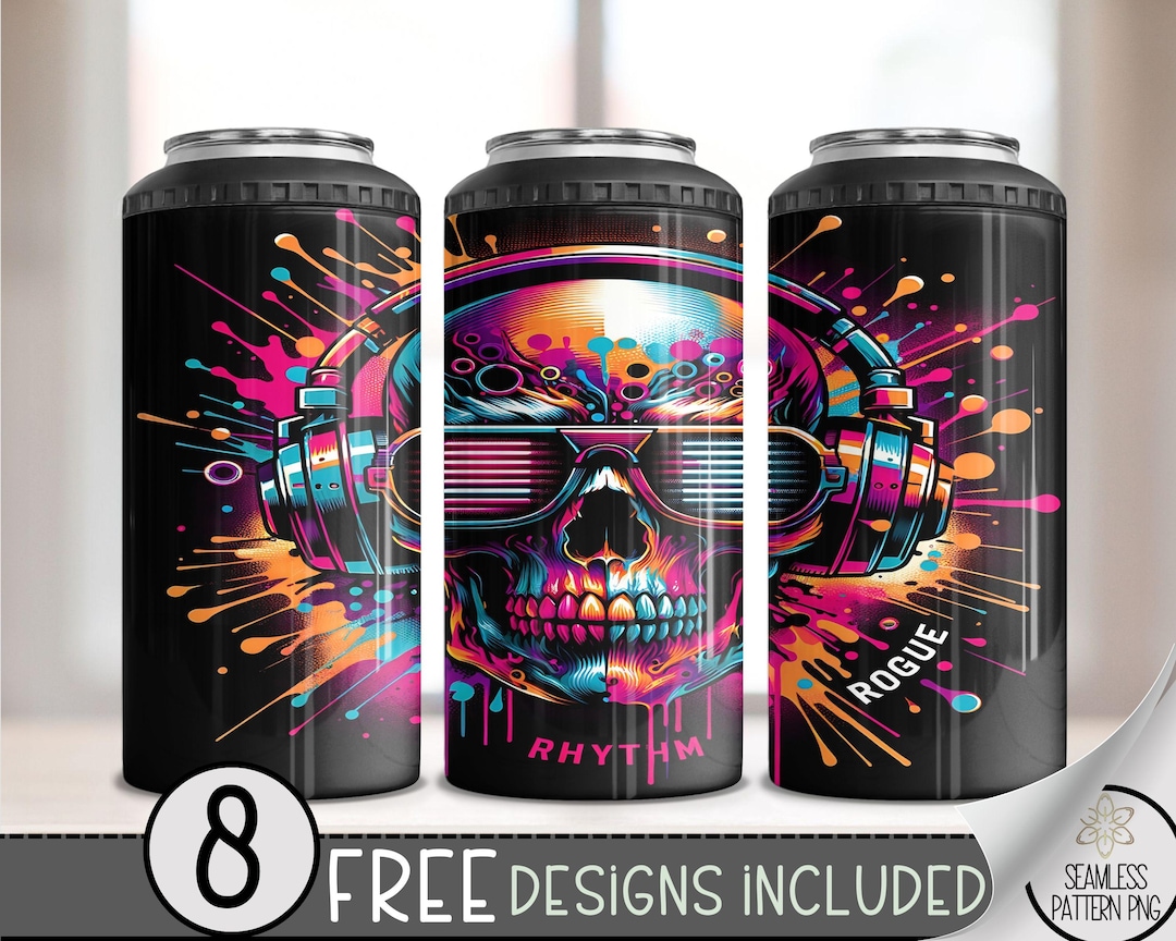 Skeleton Can Cooler Wrap, Splatter Paint Skull 16 Oz 4-in-1 Cooler ...