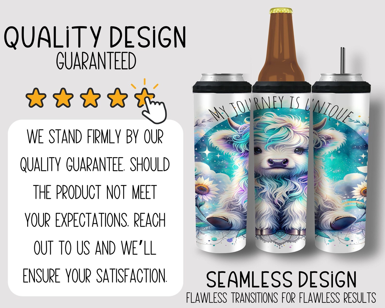 Highland Cow Can Cooler Design, Affirmation Sublimation Design ...